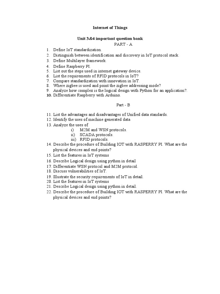Internet of Things Unit 3&4 Important Question Bank | PDF | Games ...
