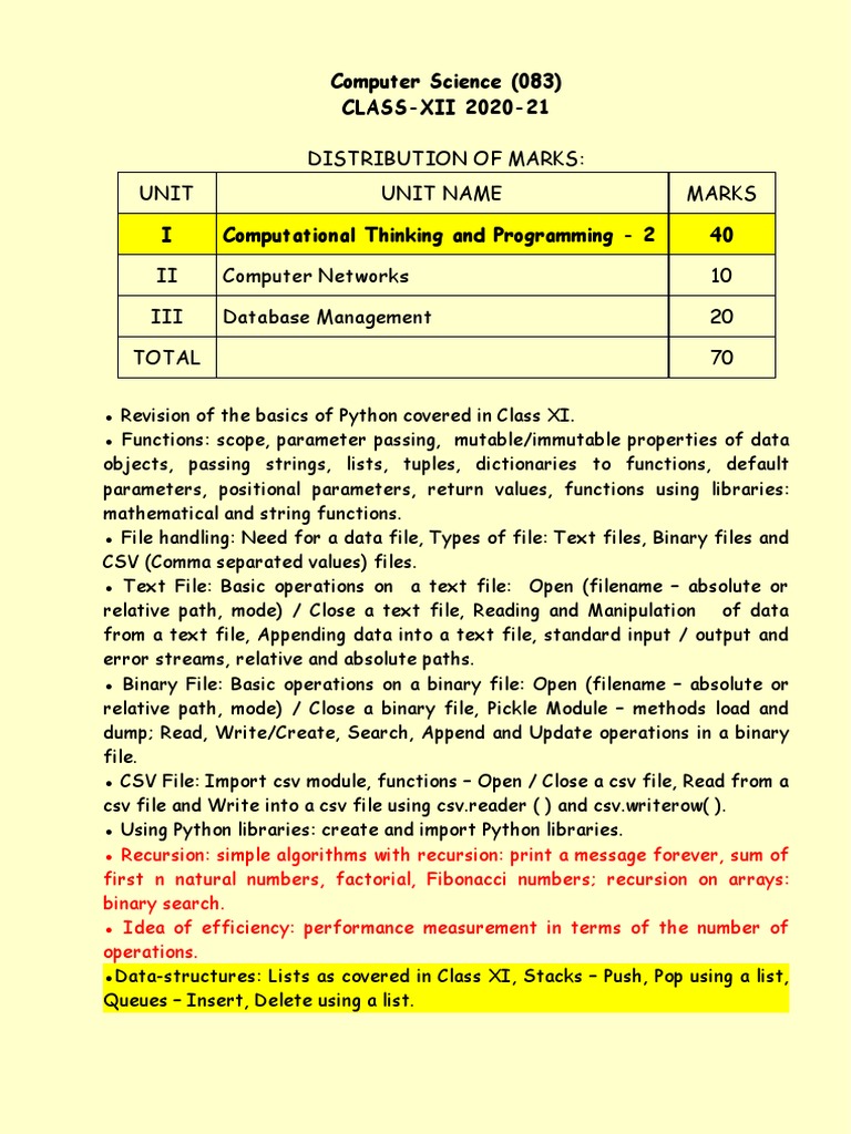 Xii Cs Unit I Part7 Data Structure 2020 21 | PDF | Queue (Abstract Data Type) | Applied Mathematics
