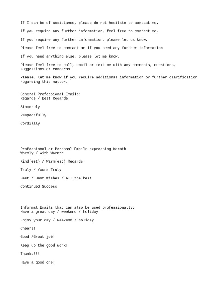 A Comprehensive Collection of Professional Email Sign-Offs and Closing ...