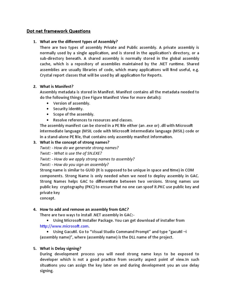Dot Net Framework Questions | PDF | Class (Computer Programming ...