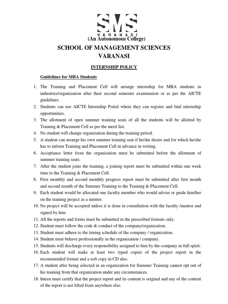 Internship Project Rules | PDF