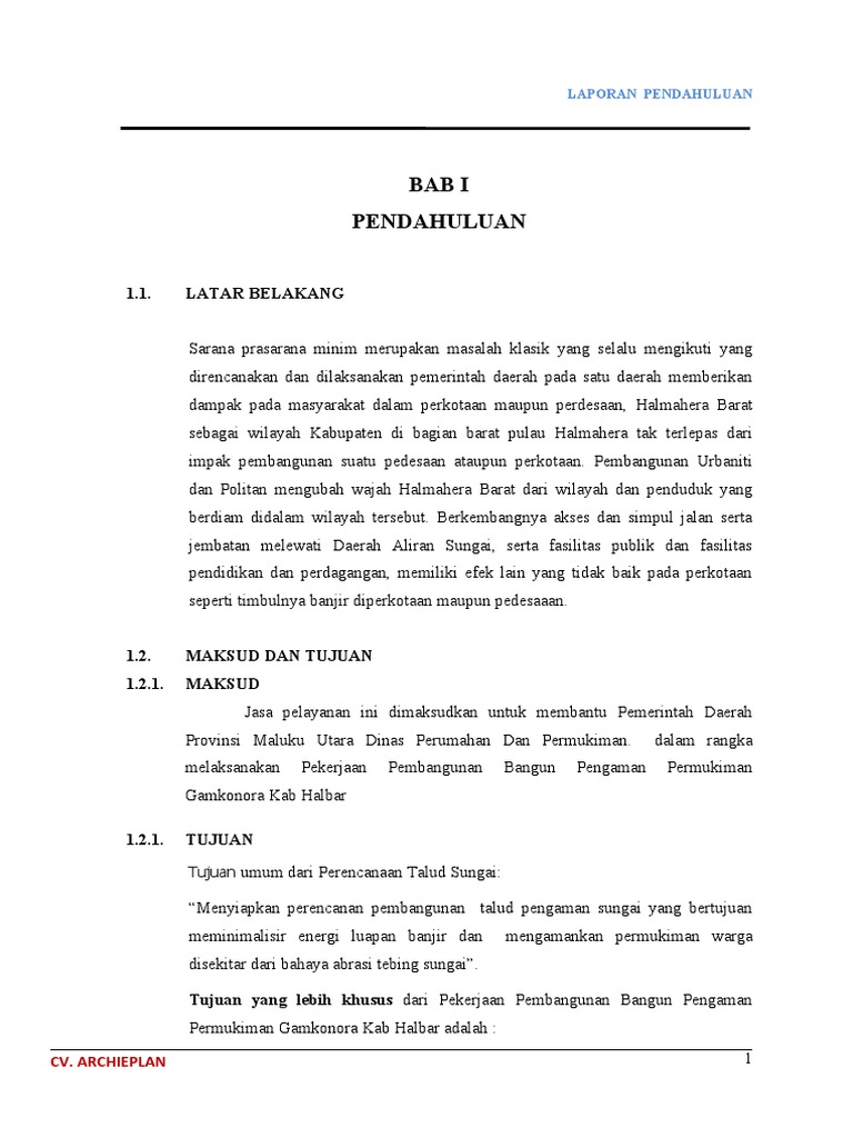 Laporan Pendahuluan Perencanaan Talud Gamkonora | PDF