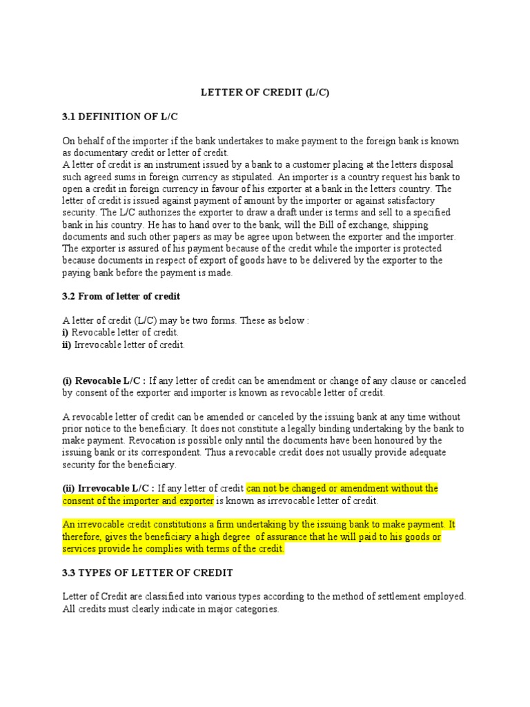 Letter of Credit - Lc | Letter Of Credit | Negotiable Instrument