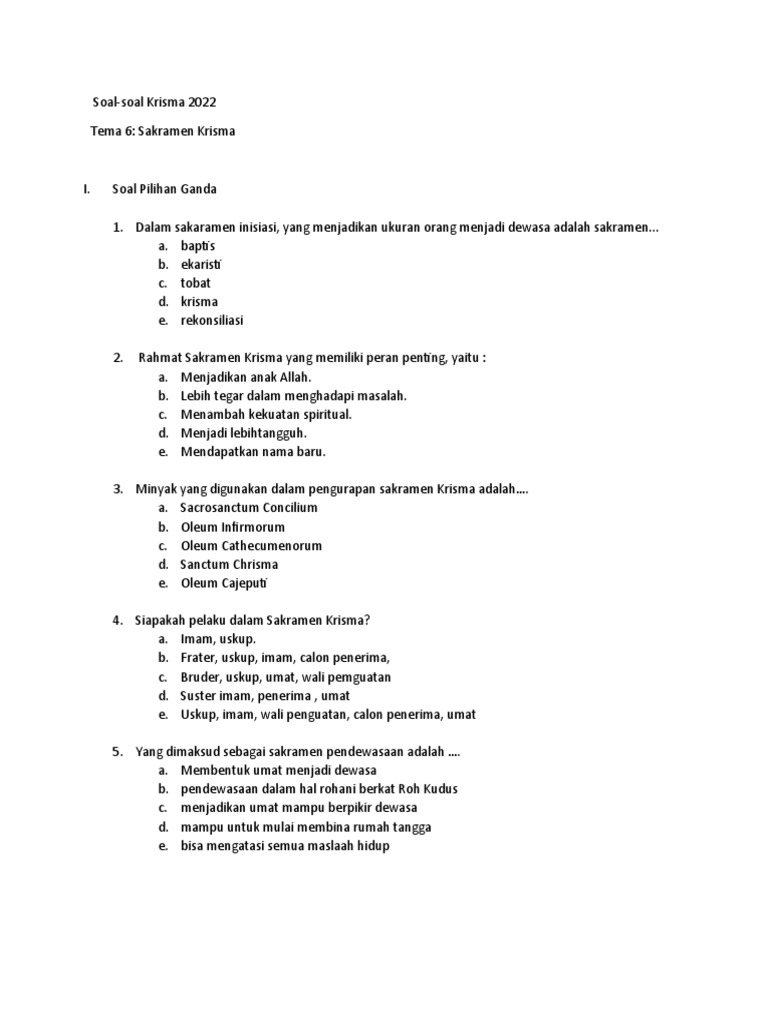 Soal dan Materi Sakramen Krisma 2022 | PDF | Filsafat | Agama & Spiritualitas