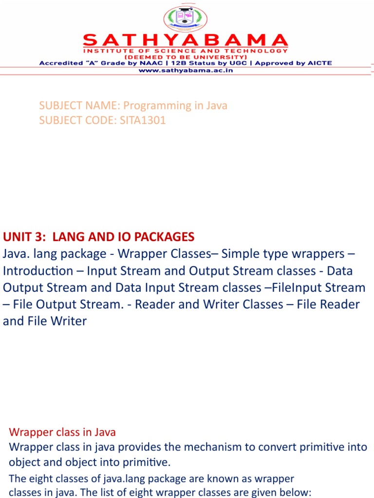 Unit III - Lang and Io Packages | PDF | Integer (Computer Science) | Data Type
