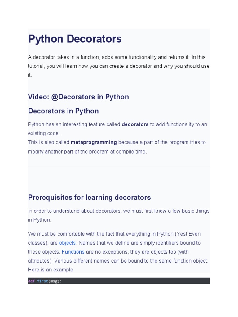 Video: @decorators in Python Decorators in Python | Download Free PDF | Subroutine | Parameter ...