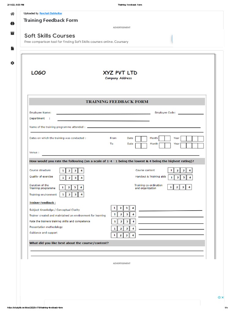 Training Feedback Form | PDF | Learning | Cognition