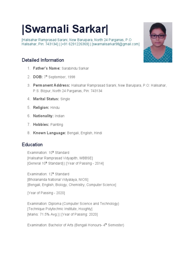Swarnali Sarkar - : Detailed Information | PDF