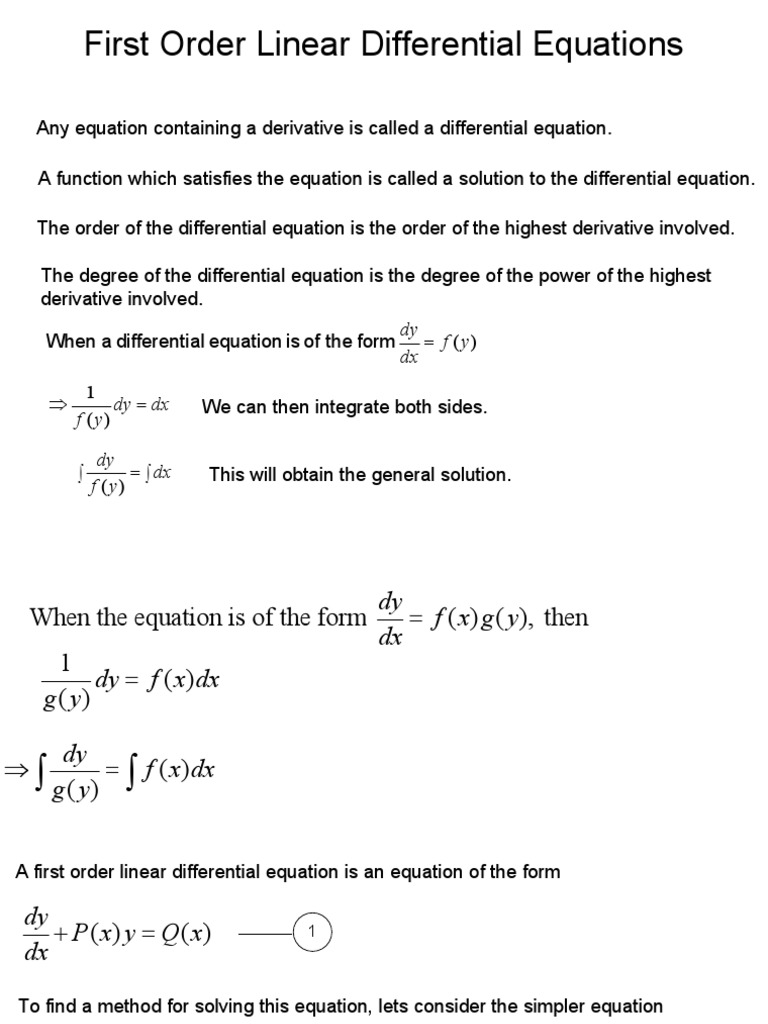 Chapter 4 First Order Linear Differential Equations 2 | PDF | Equations ...