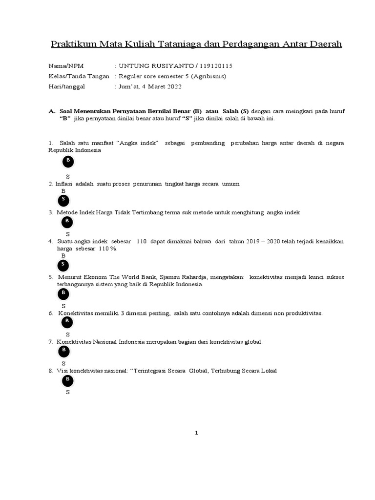Soal Praktikum Tataniaga - 2022 - Untung Rusiyanto | PDF