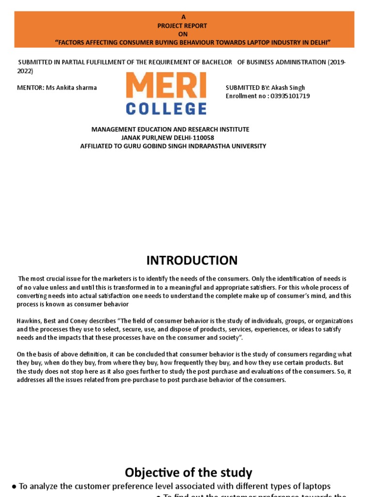 A Project Report ON "Factors Affecting Consumer Buying Behaviour ...