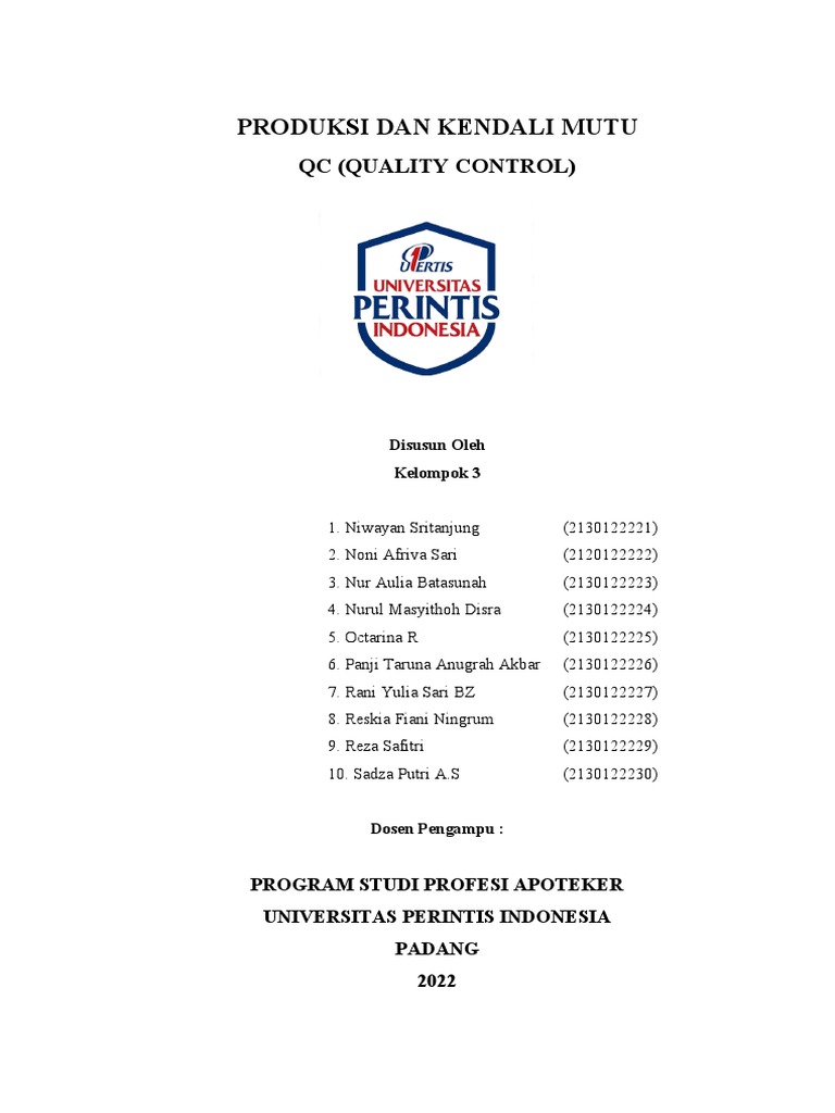 Makalah QC Bagian Industri Farmasi | PDF | Teknologi & Rekayasa