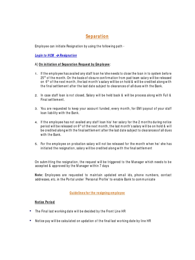 Resignation and Separation Guidelines | PDF | Pension | Service Industries