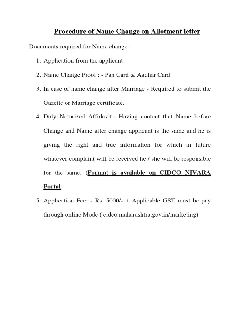 Procedure of Name Change On Allotment Letter | PDF