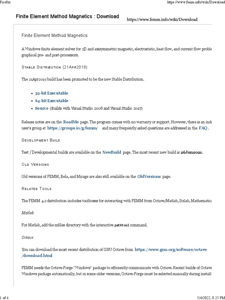Finite Element Method Magnetics: Download: 32-Bit Executable 64-Bit Executable Source | PDF ...