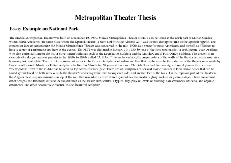 Metropolitan Theater Thesis: Essay Example On National Park | PDF | Art ...