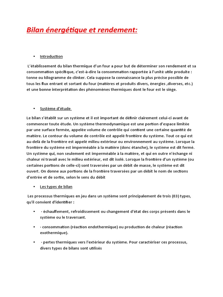 Bilan Énergétique Et Rendement | PDF | Transfert thermique ...