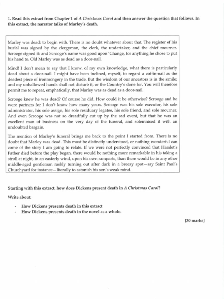 A Christmas Carol Extracts and Examination Questions Aqa Gcse ...