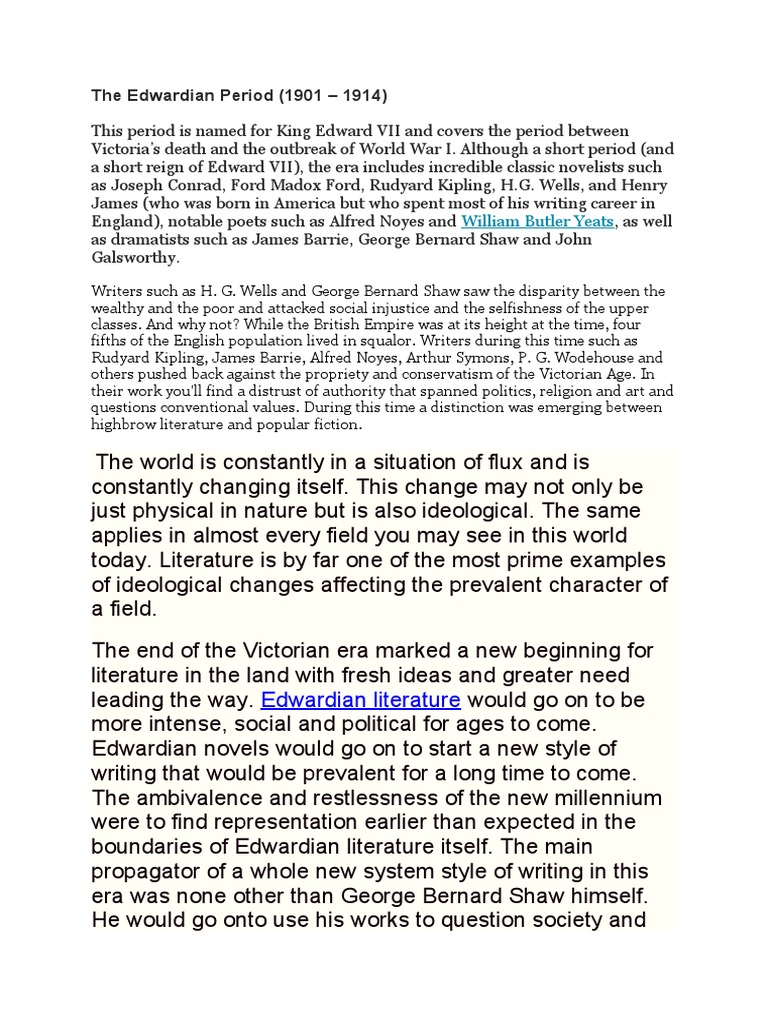 The Edwardian Period (1901 - 1914) | PDF | British Literature