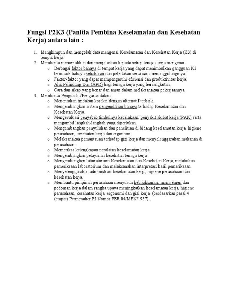 Fungsi P2K3 | PDF | Bisnis | Teknologi & Rekayasa