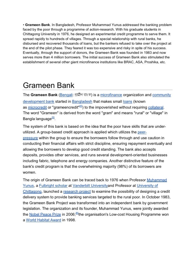 Grameen Bank | PDF | Grameen Bank | Microcredit