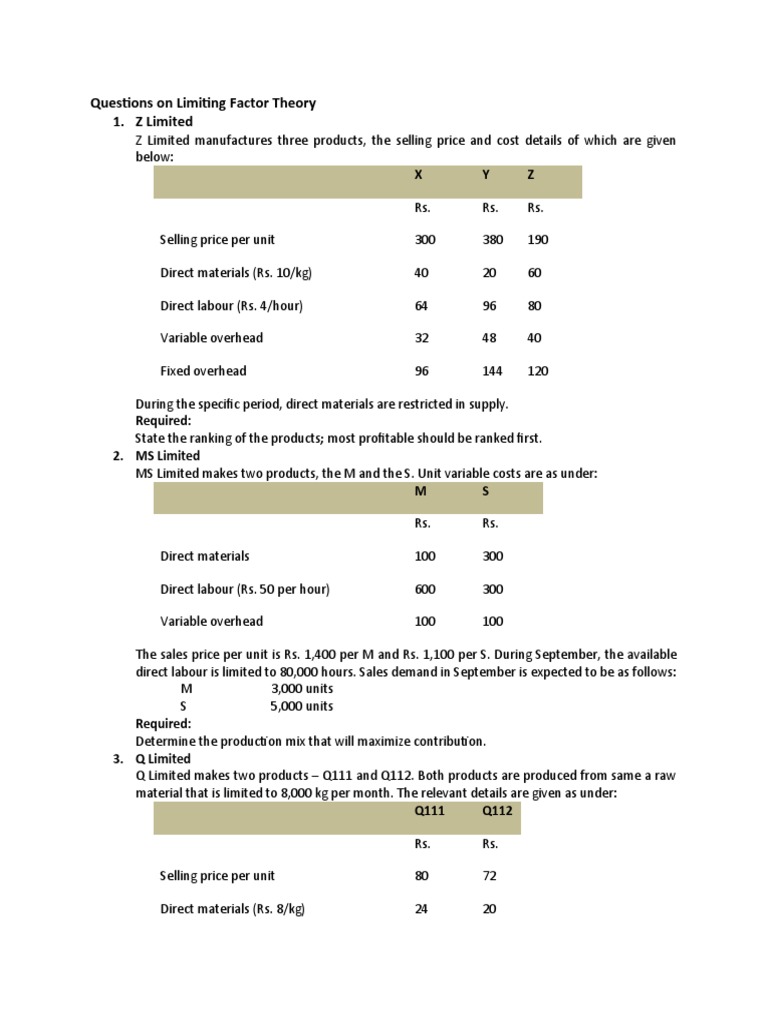Limiting Factors Questions | PDF | Prices | Labour Economics