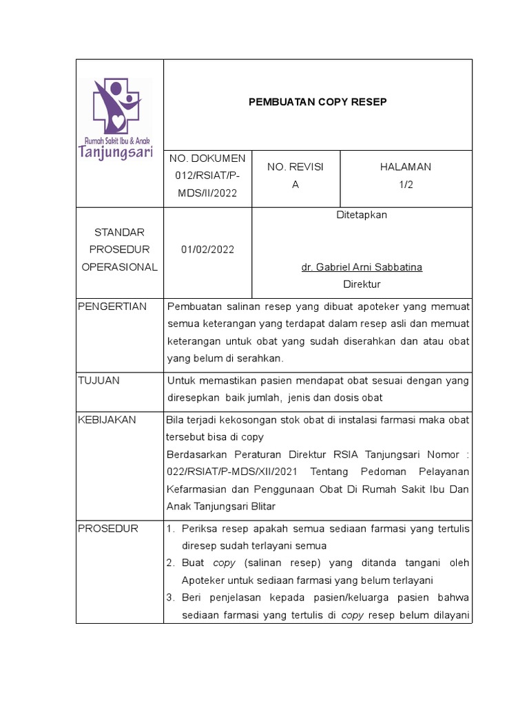 Spo Pembuatan Copy Resep | PDF