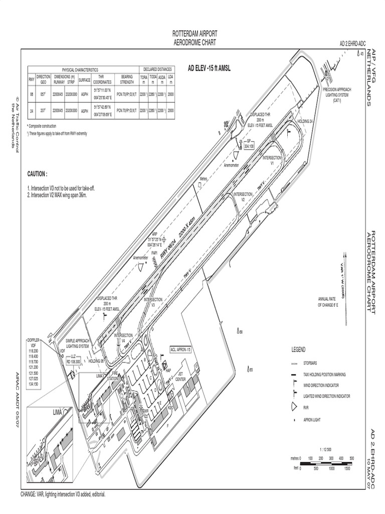 Ad Elev - 15 FT Amsl: Rotterdam Airport Aerodrome Chart | PDF | Runway ...