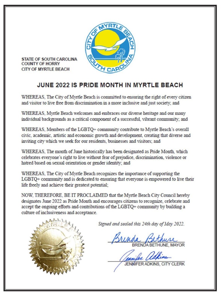 City of Myrtle Beach PRIDE Month Proclamation | PDF