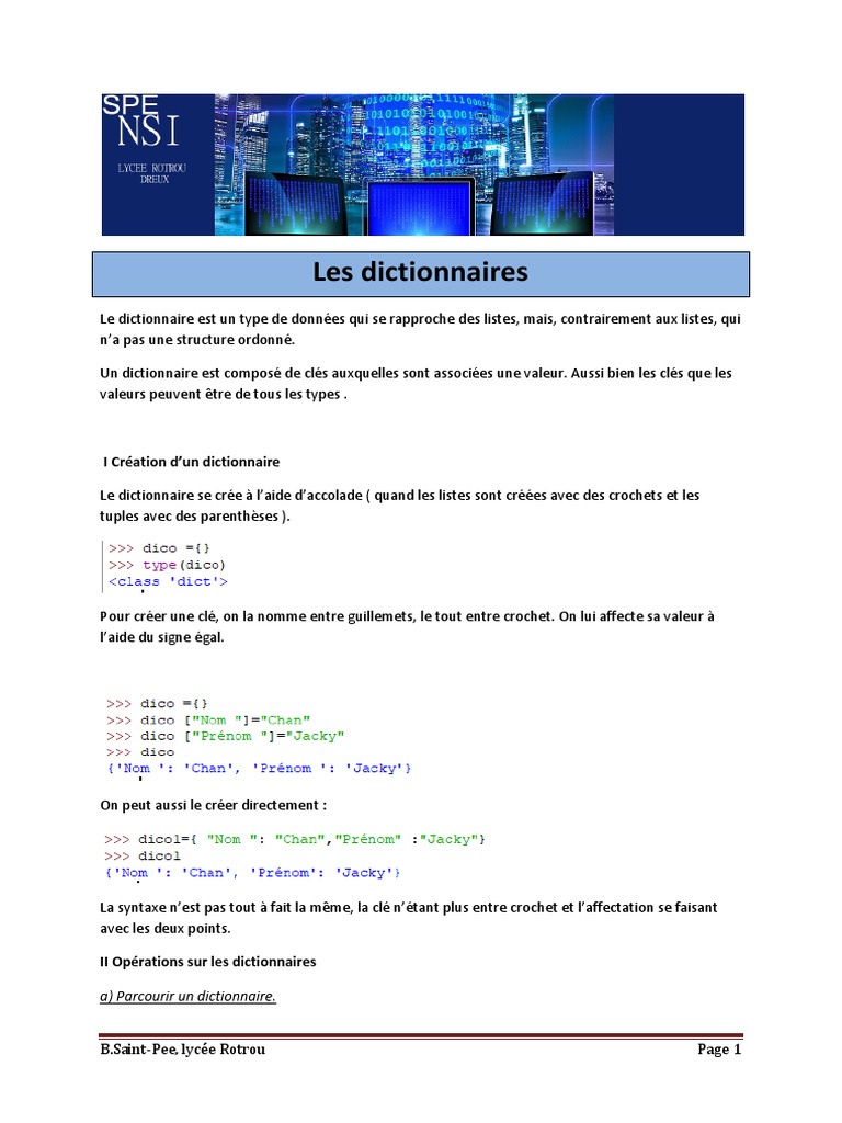 Les Dictionnaires | PDF | Programmation informatique | Python (Langage ...