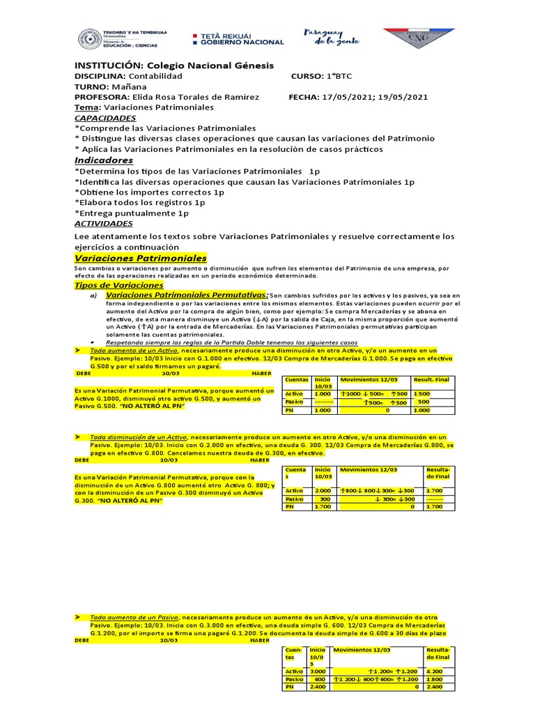 Clase 7 Cont 1° CNG. Variaciones Patrimoniales | PDF | Contabilidad ...