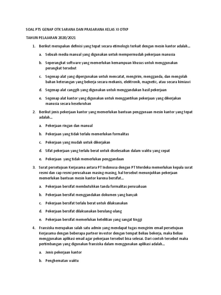Soal PTS Genap Otk Sarana Dan Prasarana Kelas Xi Otkp | PDF