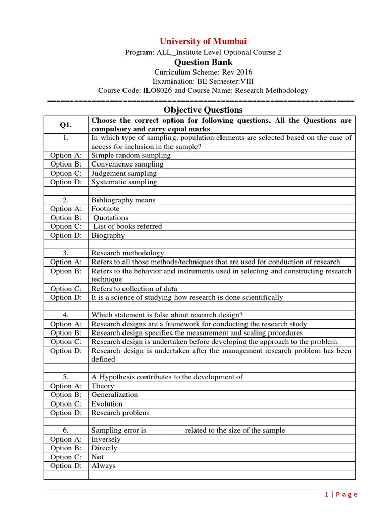 Question Bank: University of Mumbai | PDF | Sampling (Statistics ...