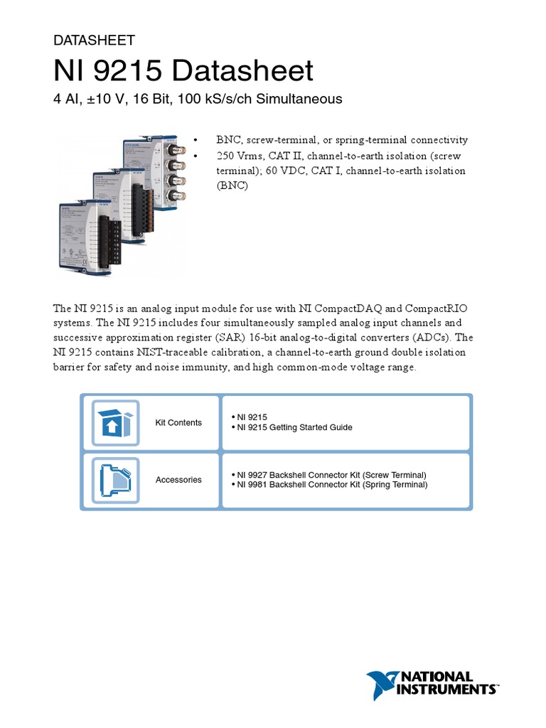 NI 9215 Datasheet | PDF | Analog To Digital Converter | Field ...