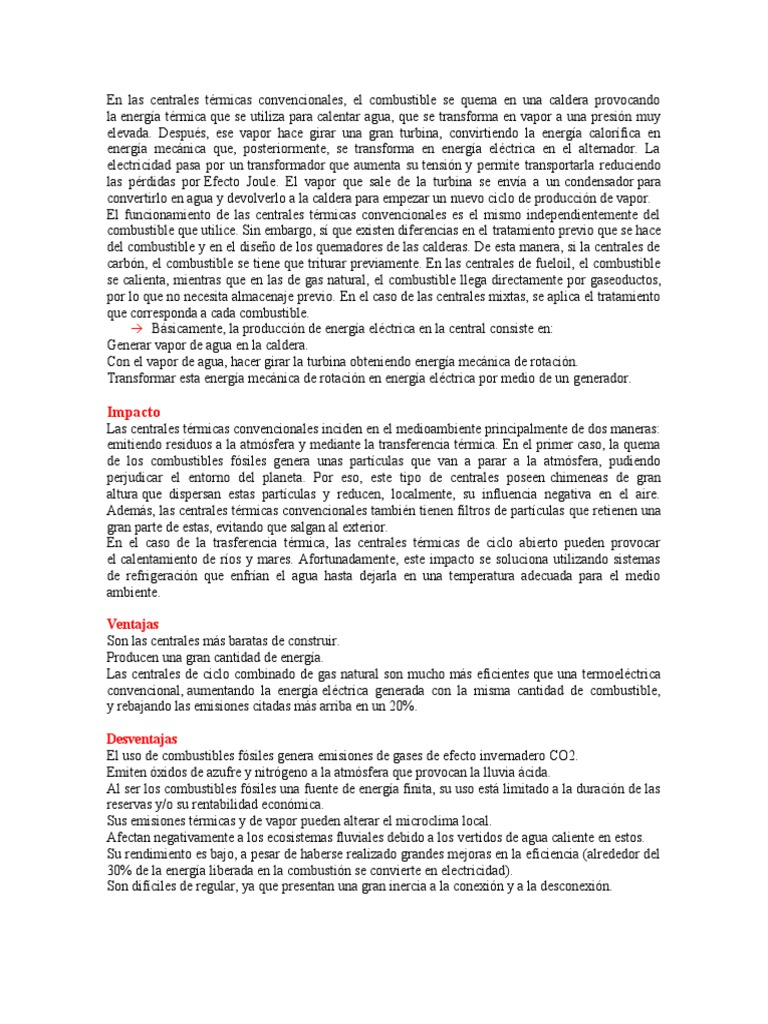 Centrales Térmicas Convencionales | PDF | Vapor | Combustibles