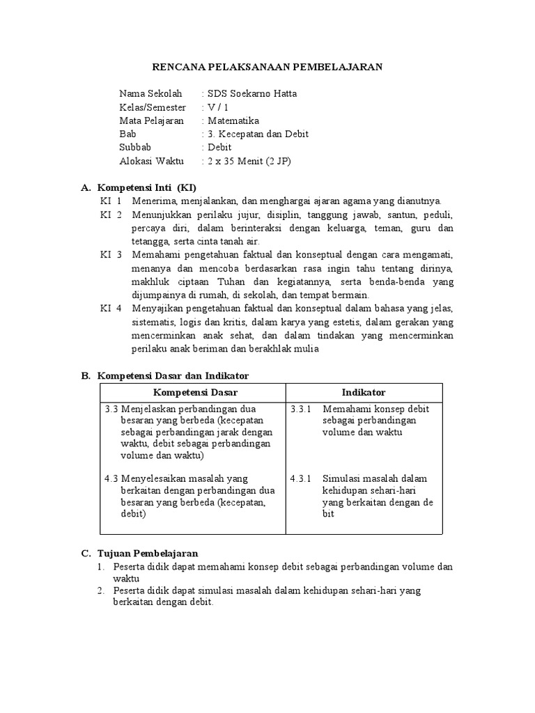 RPP PJBL Debit Kelas 5 - 1 | PDF