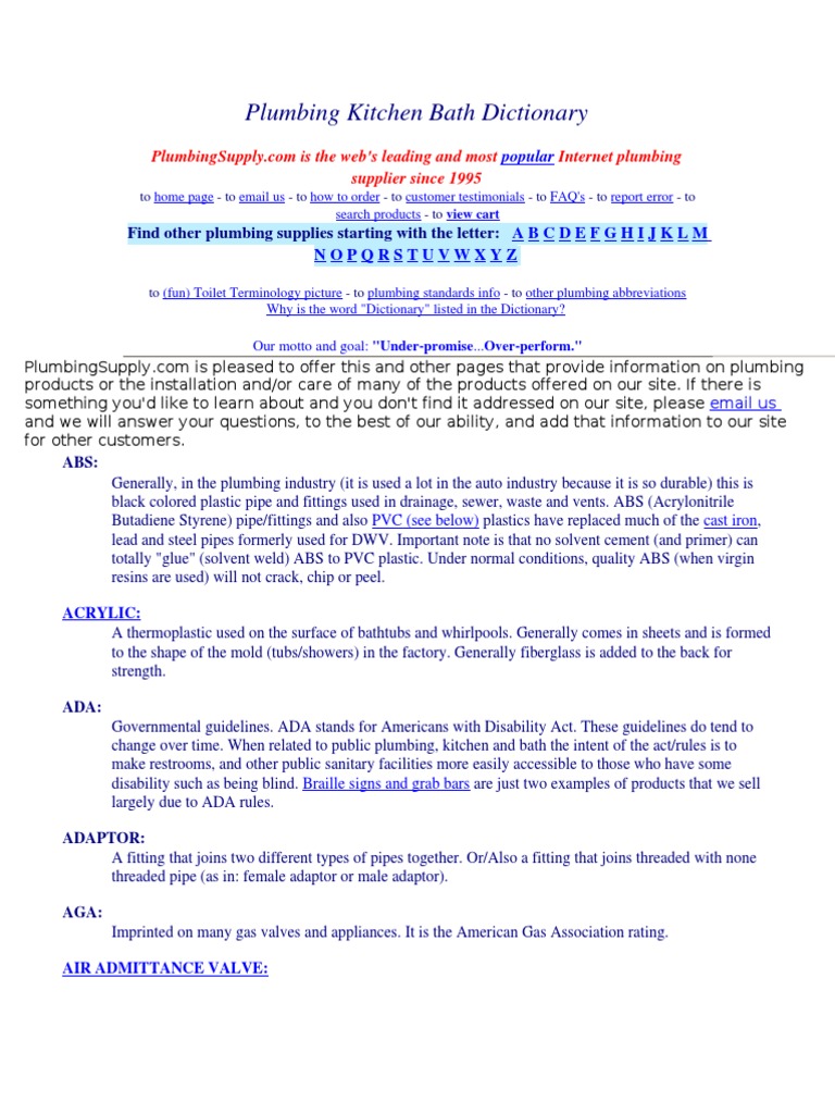 Plumbing Kitchen Bath Dictionary | PDF | Gallon | Pipe (Fluid Conveyance)