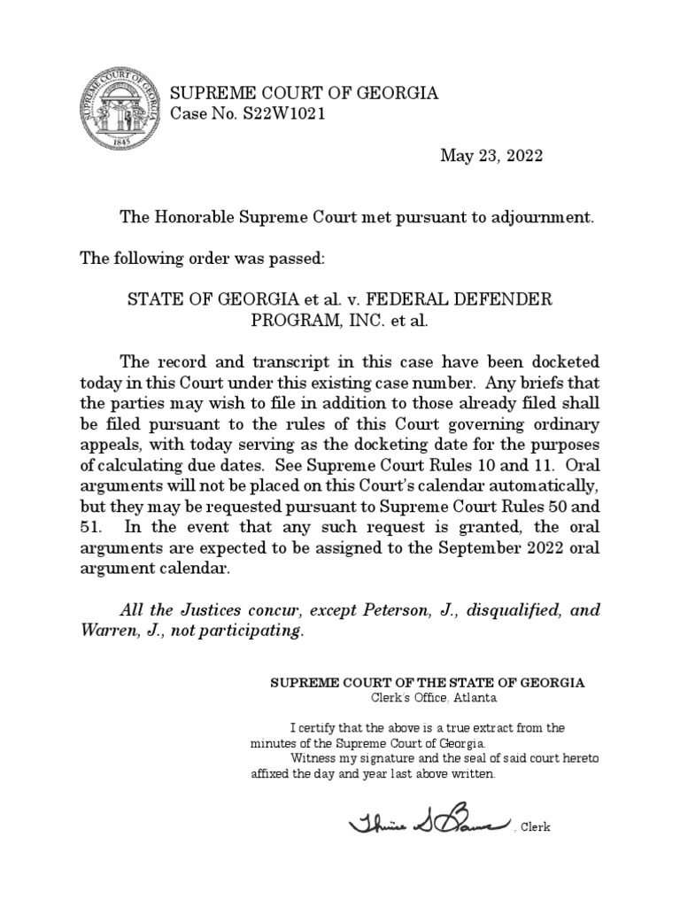 Georgia Supreme Court Order | PDF