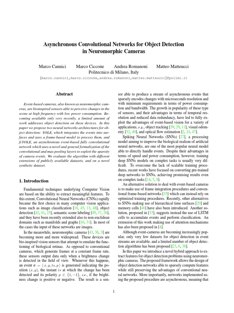 2019CVPRW Asynchronous Convolutional Networks For Object Detection in Neuromorphic Cameras | PDF ...