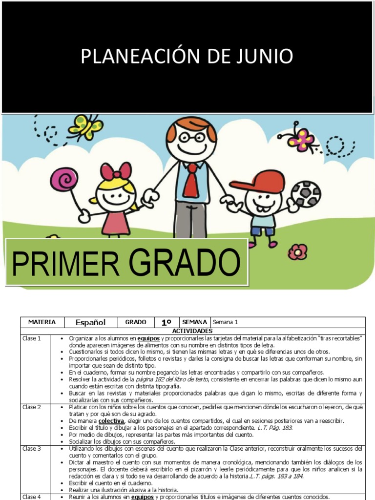 Planeacion Mensual de Junio Primer Grado | PDF | Cuentos | Puntuación