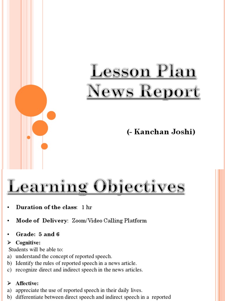 Reported Speech Lesson Plan for Grades 5-6 | PDF | Teachers | News