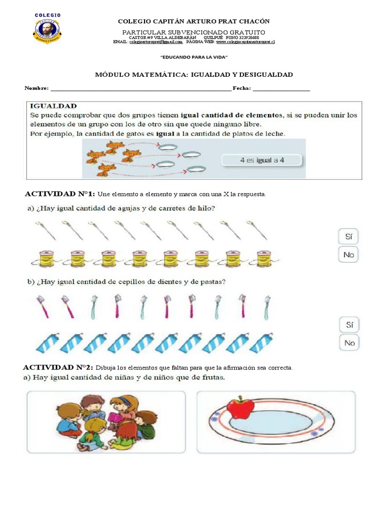 Actividades de Igualdad y Desigualdad | PDF | Desigualdad (Matemáticas ...