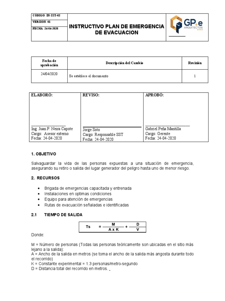 In-Sst-02 Instructivo Plan de Emergencia Evacuación | PDF | Primeros auxilios