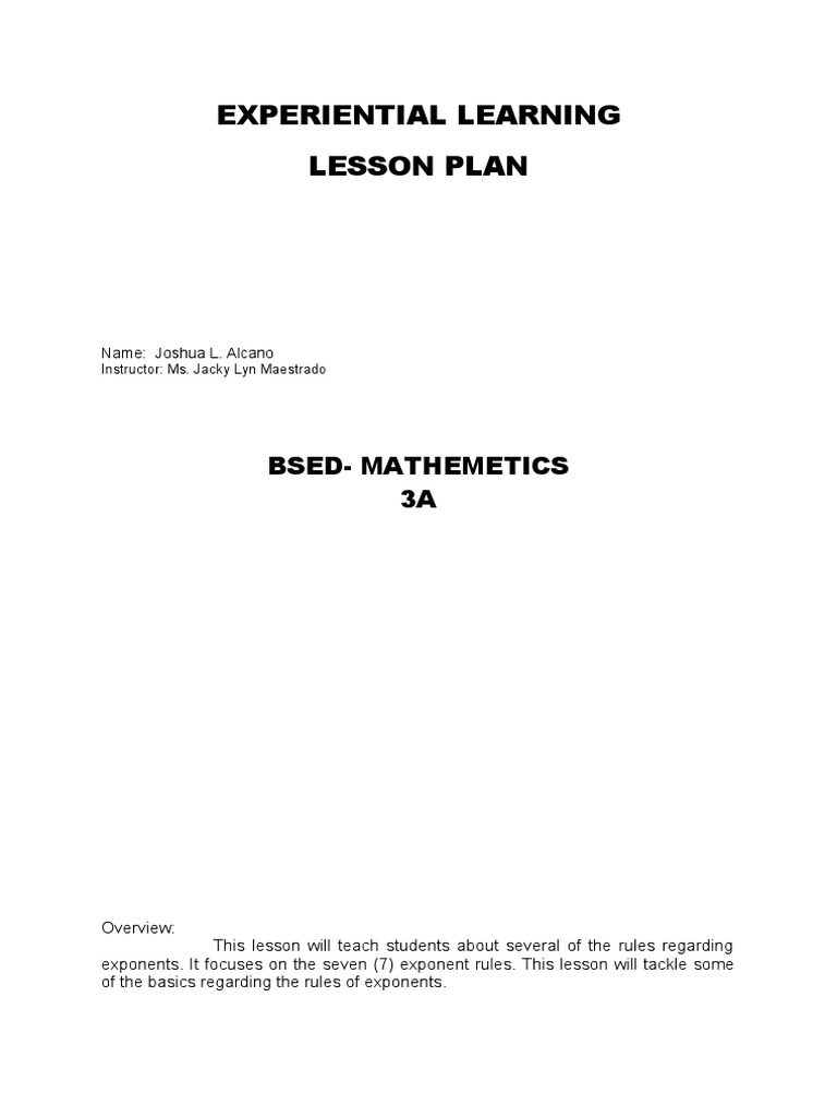 EXPERIENTIAL LEARNING Lesson Plan | PDF | Mathematics | Cognition