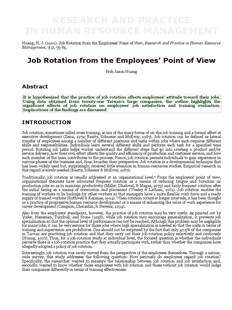 Job Rotation From The Employees' Point of View | PDF | Job Satisfaction ...