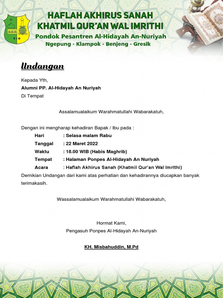 Undangan Haflah Akhirus Sanah 2022 | PDF