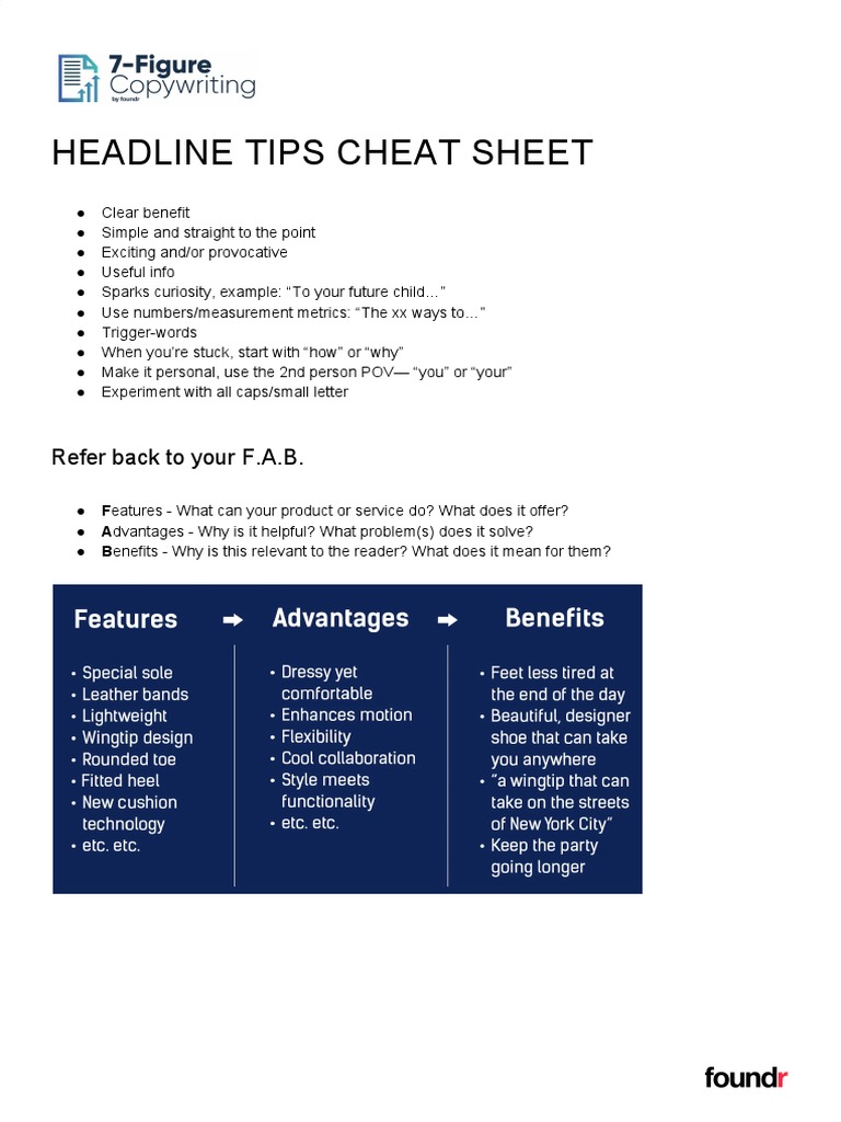 Headline Tips Cheat Sheet: Refer Back To Your F.A.B | PDF | Career ...