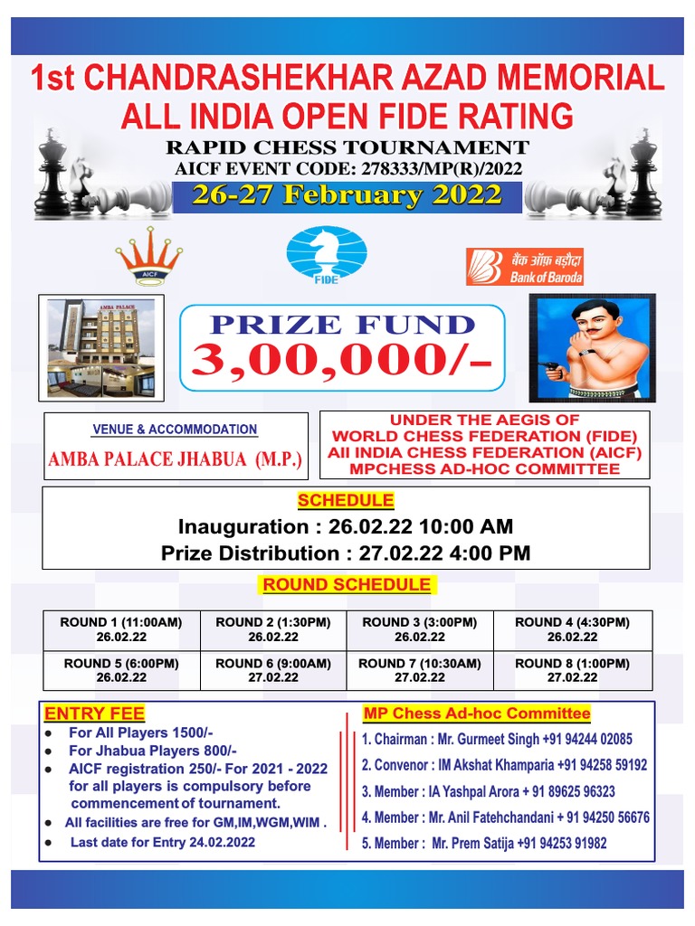 1st Chandrashekhar Azad Memorial All India Open Rapidly Rating Chess ...