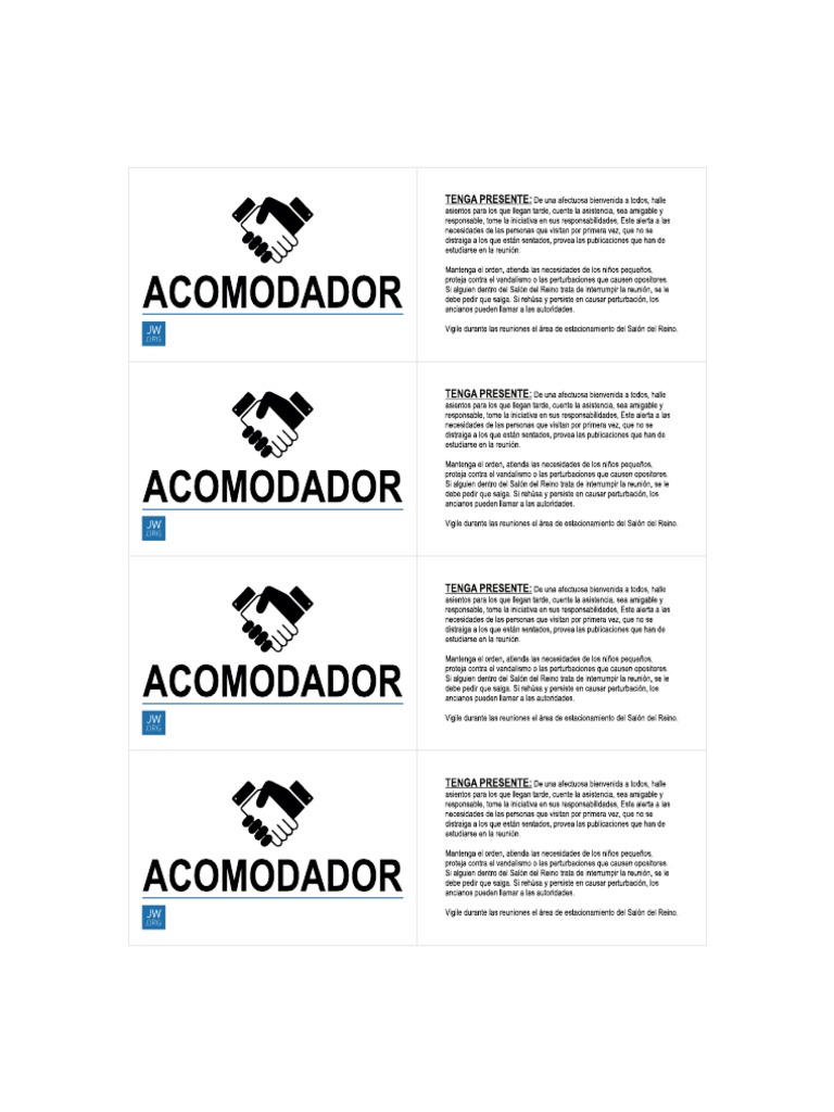 Tarjetas Acomodadores | PDF