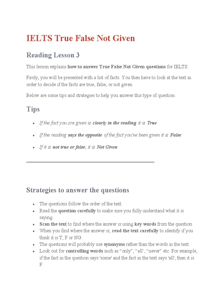IELTS True False Not Given: Reading Lesson 3 | PDF | Chili Pepper ...